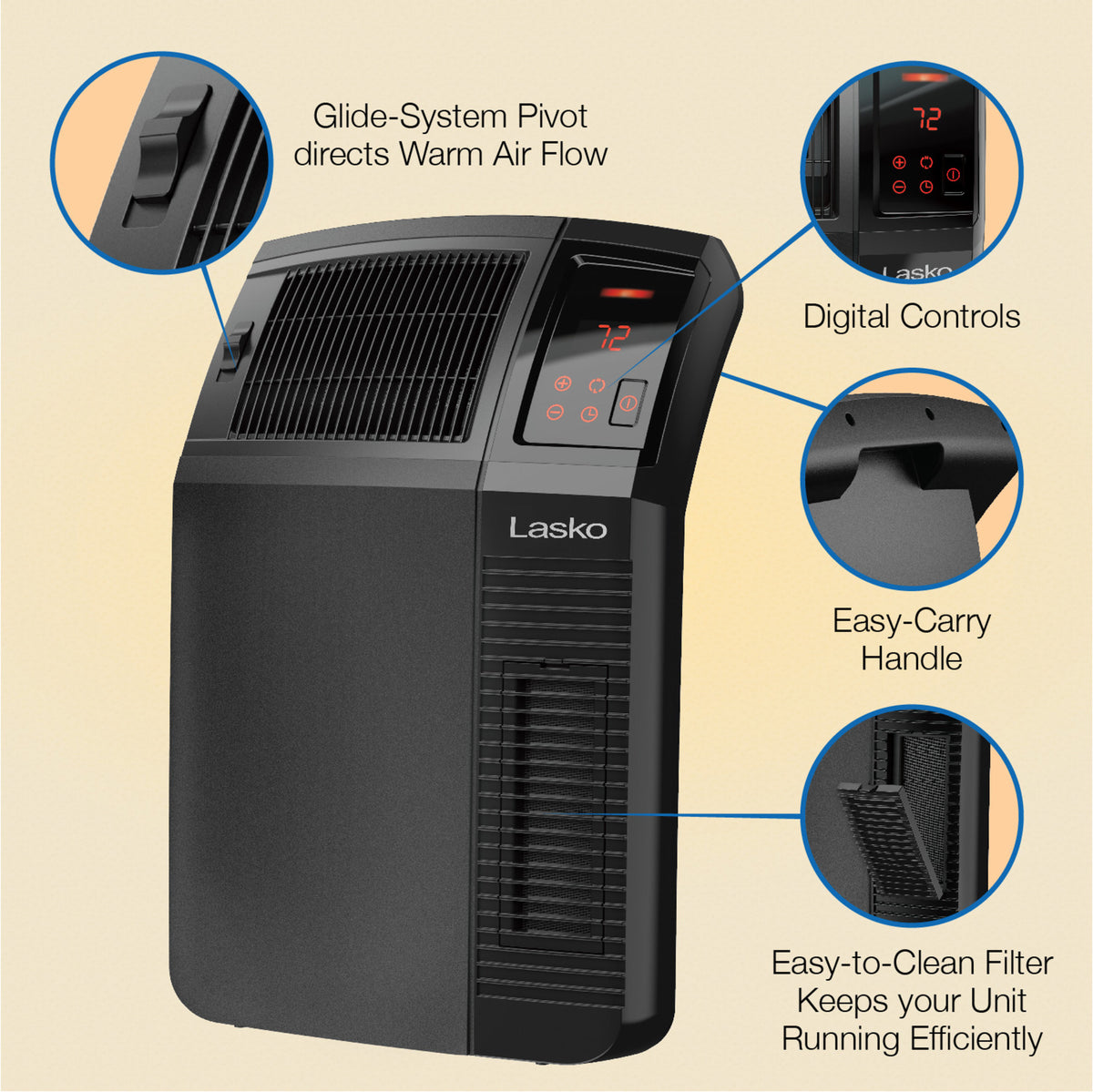 Lasko 1500W Electric Cyclonic Ceramic Room Space Heater with 8-Hour Ti