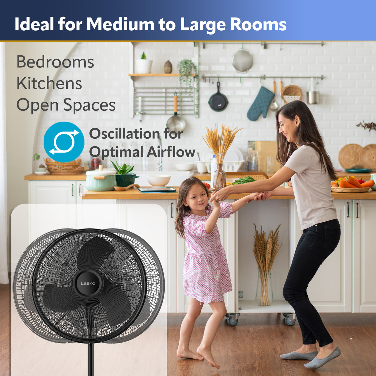 Lasko S16500 16" Oscillating 3 Speed Pedestal Fan: black – Lasko ...