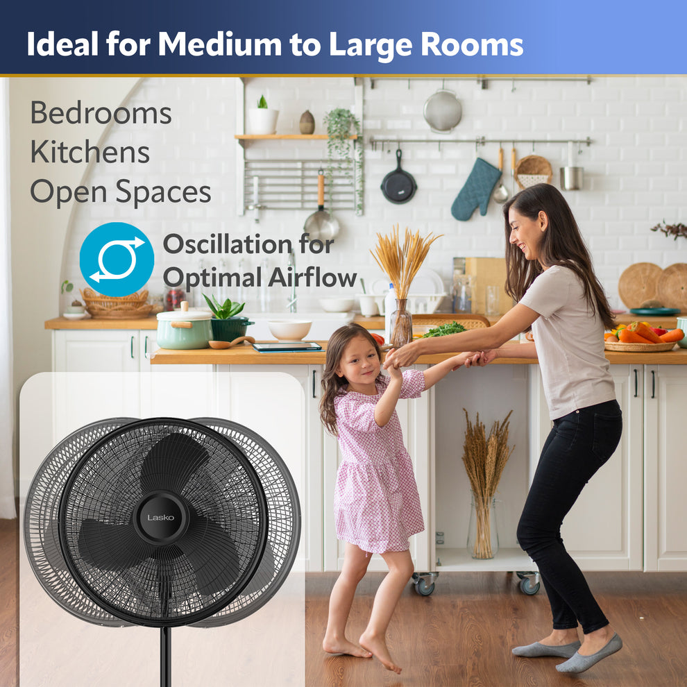 Lasko S16500 16" Oscillating 3 Speed Pedestal Fan: black – Lasko ...