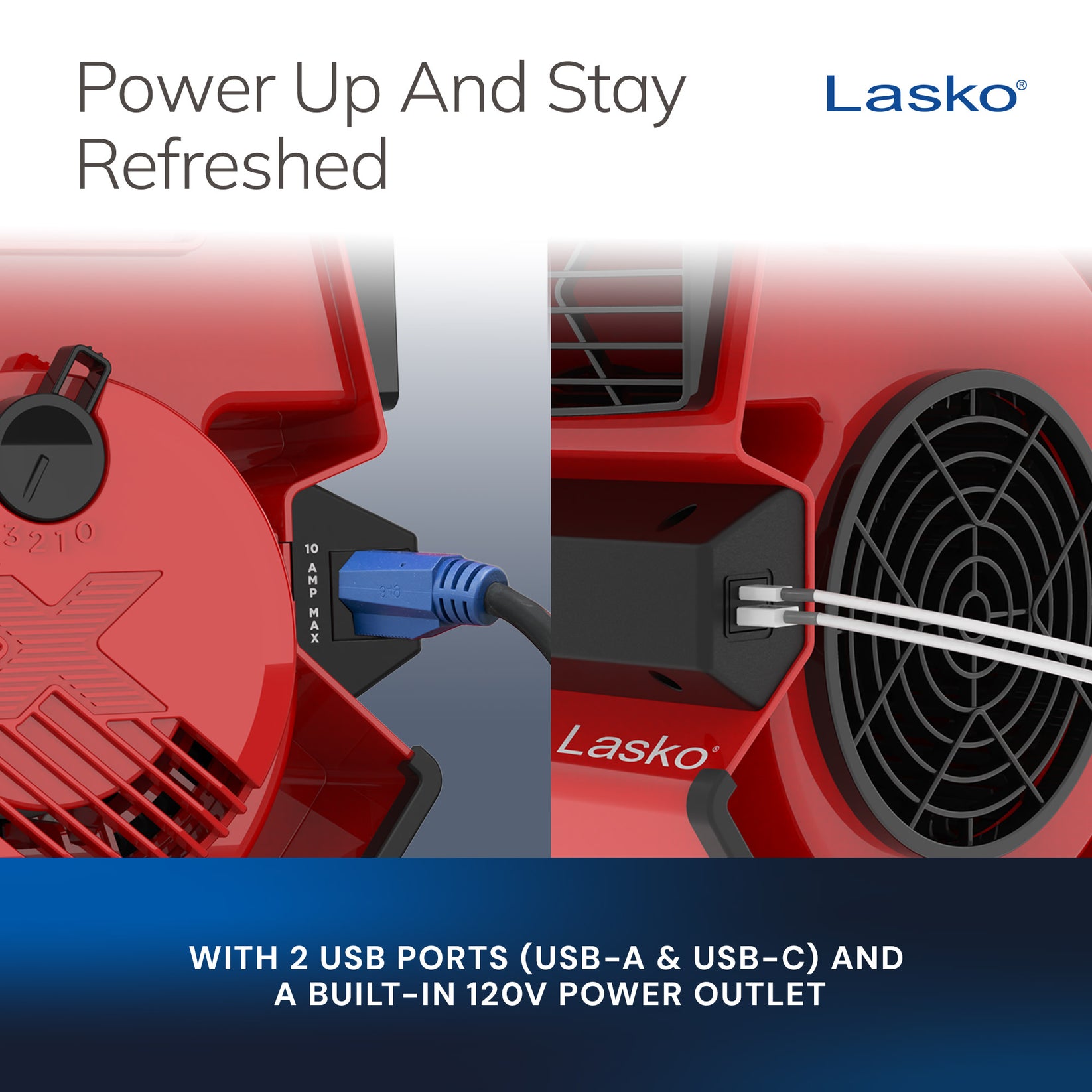 Lasko X12900 X-Blower Multi-Position Utility Blower Fan with USB Port ...