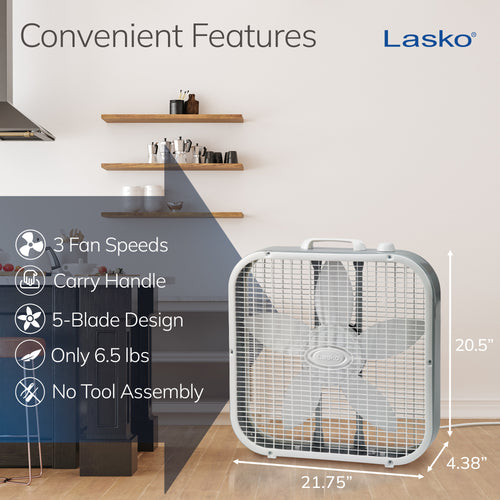 Lasko B20201 20" Box Fan with Save-Smart Technology