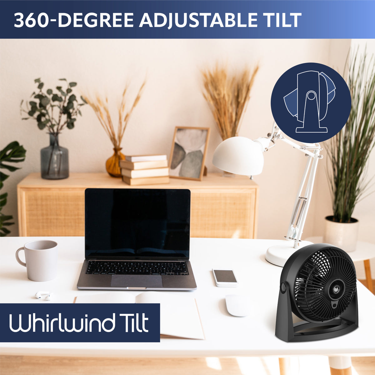 Lasko A12105 Whirlwind Tilt 12" Table Fan with Wall-Mount Option: Blac