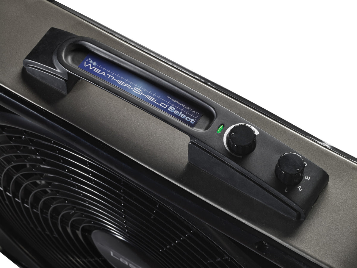 Lasko Weather-Shield Select 20" Box Fan with Thermostat, B20570, Black