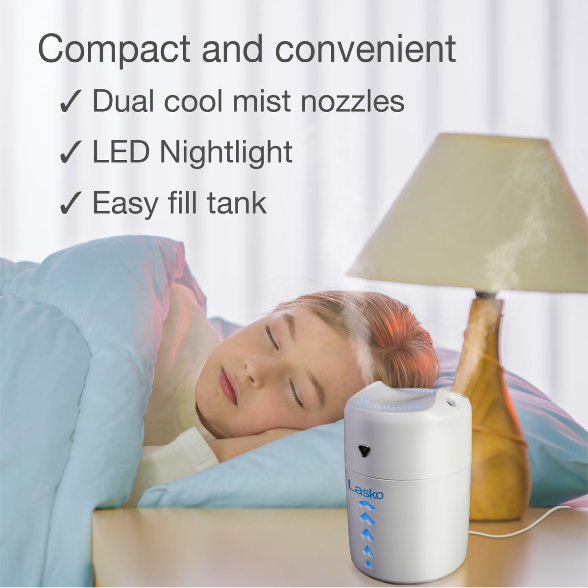 Lasko Ultrasonic Personal Cool Mist Humidifier with Nightlight, UH150,
