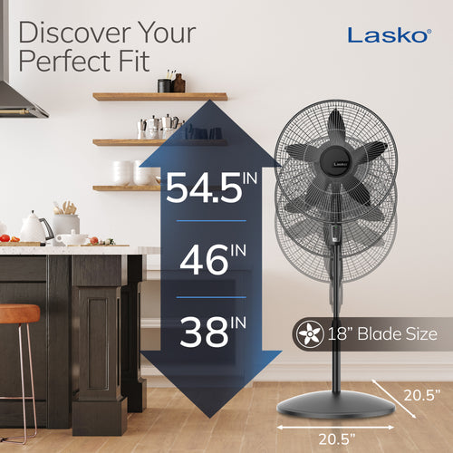 Lasko 18" Adjustable Oscillating Cyclone Pedestal Fan with 3 Speeds, S