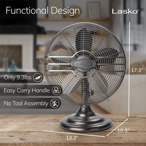 Lasko 12" 3-Speed Oscillating Classic Metal Table Fan with Tilt-Back,