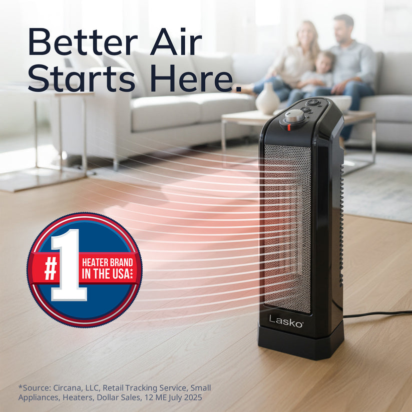Lasko 1500W Oscillating Ceramic Tower Space Heater, CT16450, Black ...