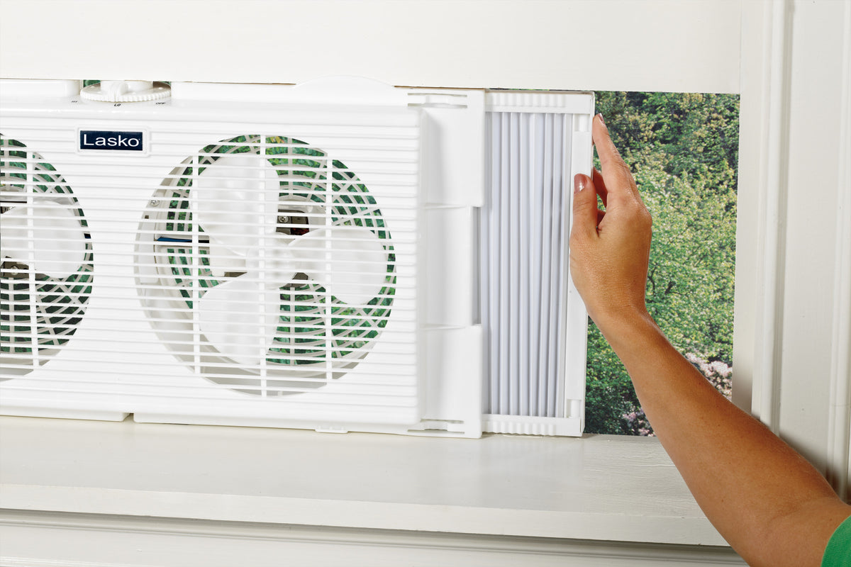 Lasko 2-Speed Twin Window Fan with Expander Panels, 2137, White
