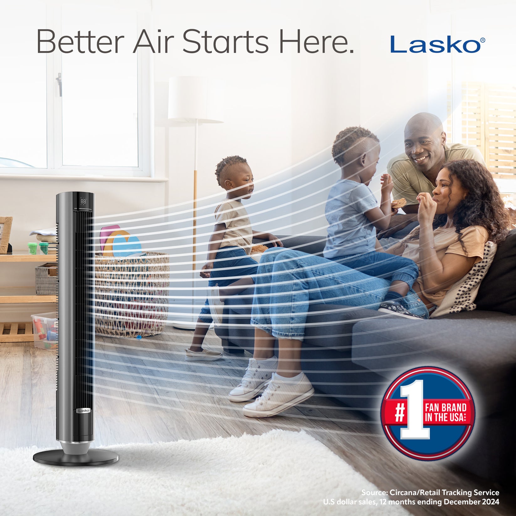Lasko WhisperForce™ DC 40" Tower Fan (12-speed, remote, timer, air fil ...