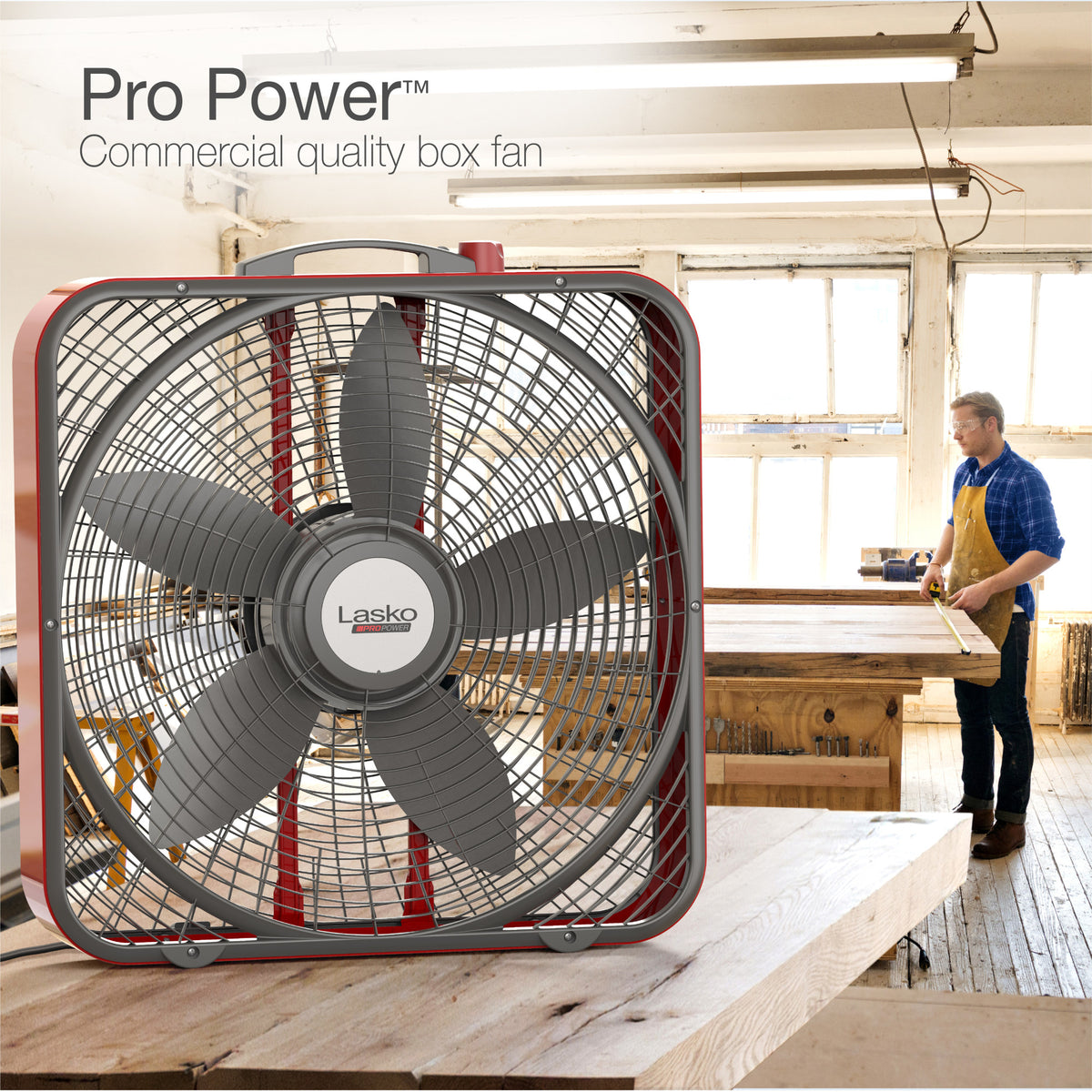 Lasko 20" 3-Speed Pro Power™ Industrial Grade Box Fan, B20548, Red