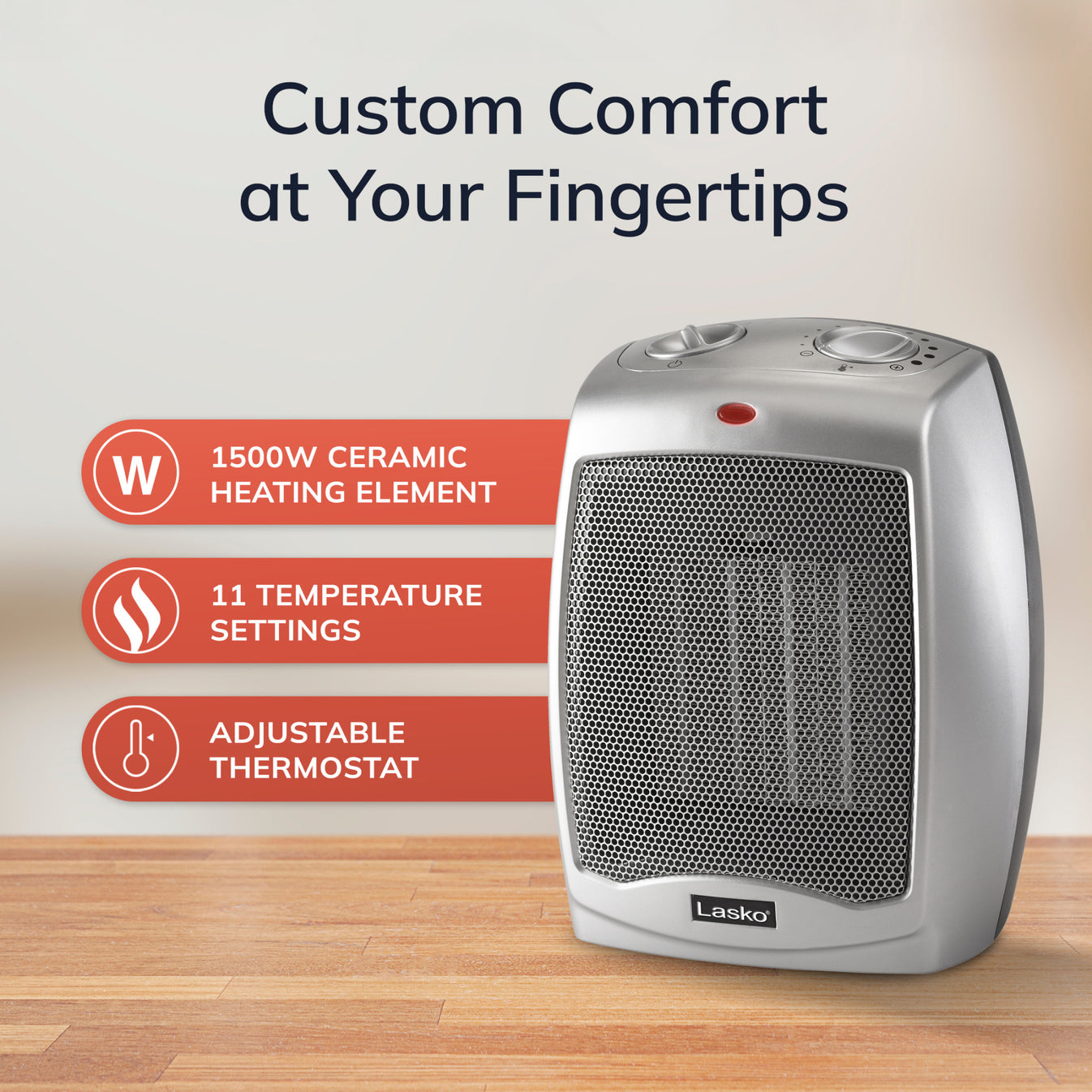 Lasko 1500W Electric Ceramic Space Heater with Adjustable Thermostat ...