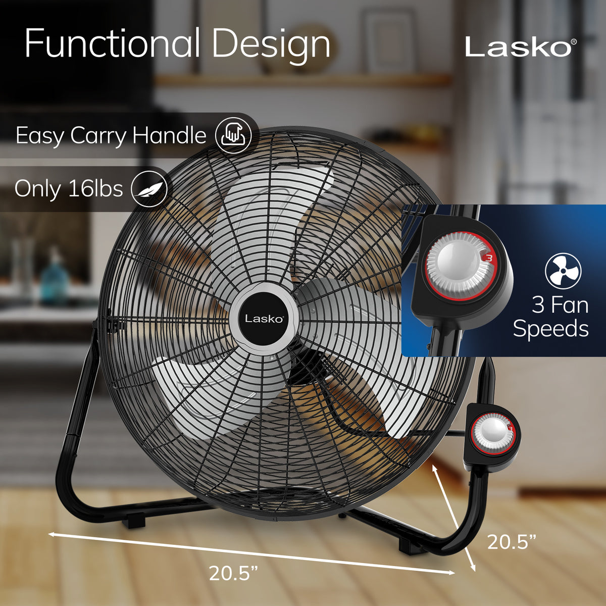 Lasko 20" Max Performance High Velocity Floor Fan with Wall Mount Opti
